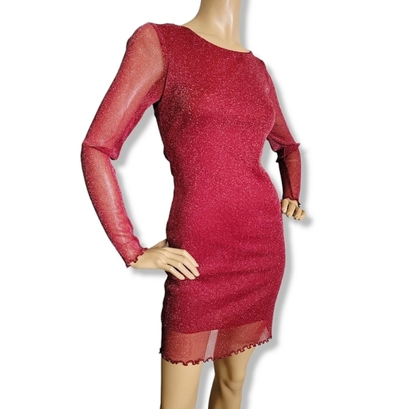 Heart & Hips | Dresses | Heart Hips Red Metallic Silver Mesh Lettuce ...